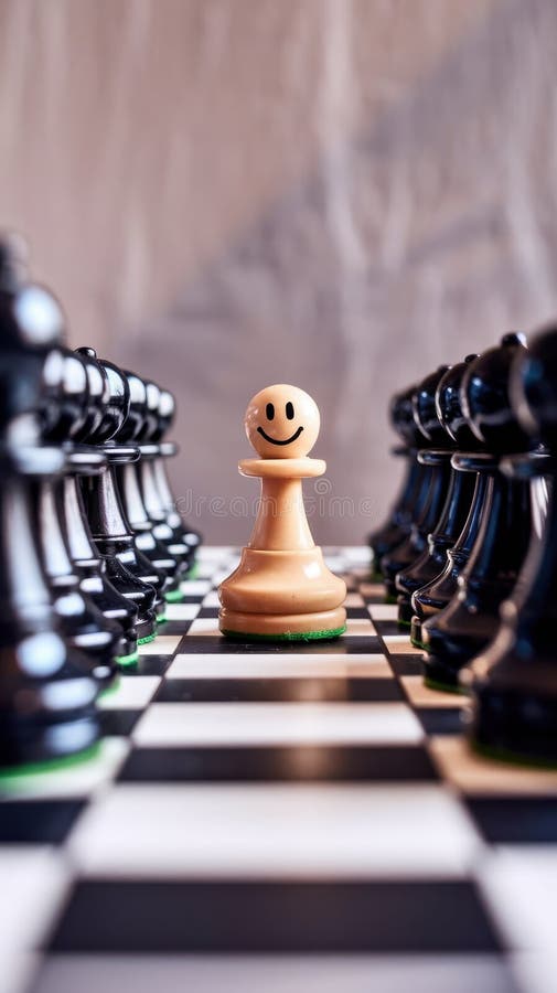 White Pawn Facing Multiple Black Chess Pieces on Chessboard Stock ...