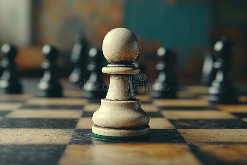 The White Pawn is Set Against a Somber Arrangement of Dark Chess Pieces ...