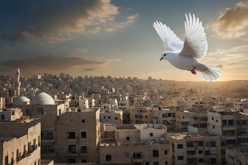 A White Peace Dove Flying Over the Sky of Palestine Stock Photo - Image ...