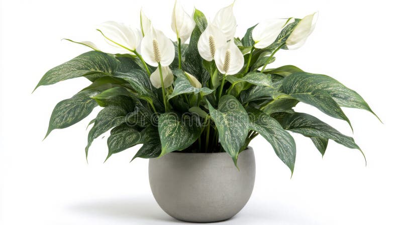 White Peace Lily in Grey Pot on White Background Stock Illustration ...