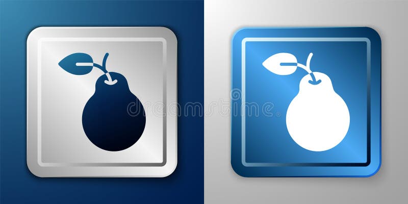 White Pear Icon Isolated on Blue and Grey Background. Fruit with Leaf ...