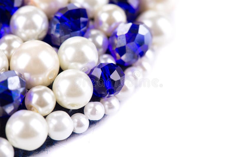 White Pearl and Blue Strass. Stock Photo - Image of glass, necklace ...
