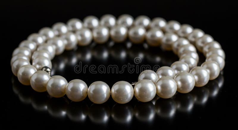 White Pearl Necklace on Black Background Stock Illustration ...