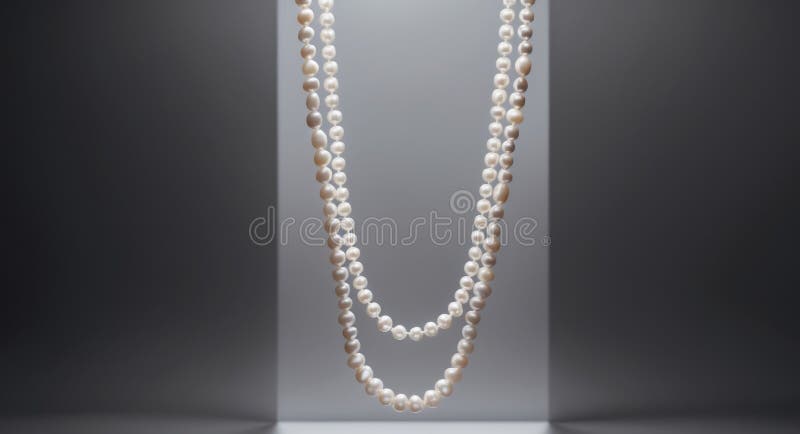 White Pearl Necklace on Black Background Stock Photo - Image of chain ...