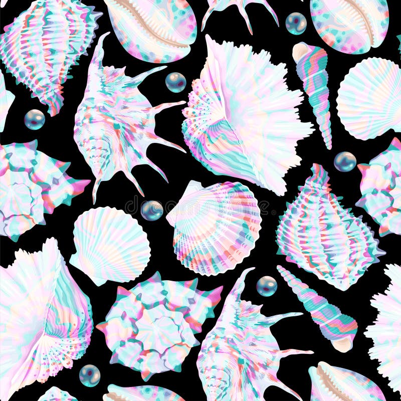 White and Pearly Shells Vector Seamless Pattern Stock Vector ...