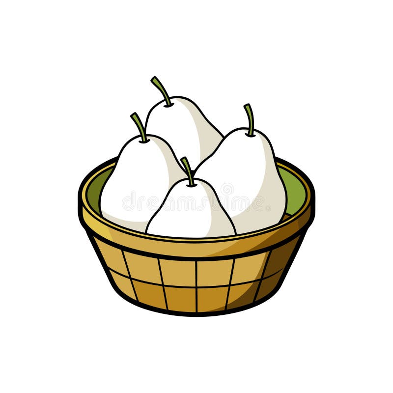 White Pears in a Basket Vector Illustration, Still Life Stock ...
