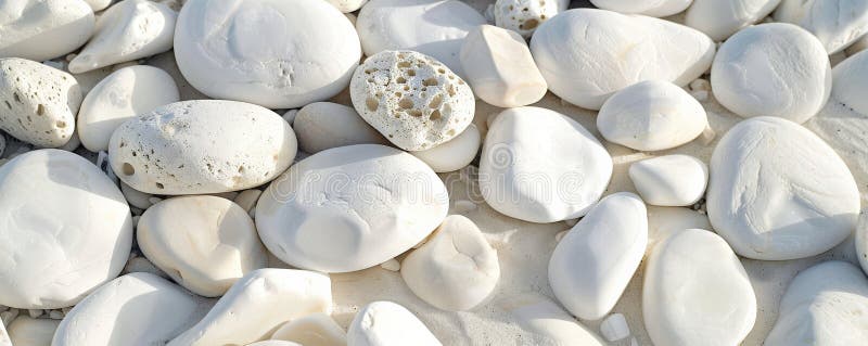 White Pebble Beach: Smooth White Pebbles Arranged on a Beach, Offering ...