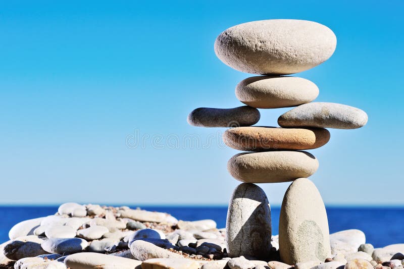 Stone Stack on Pebble Beach Stock Photo - Image of philosophy, closeup ...