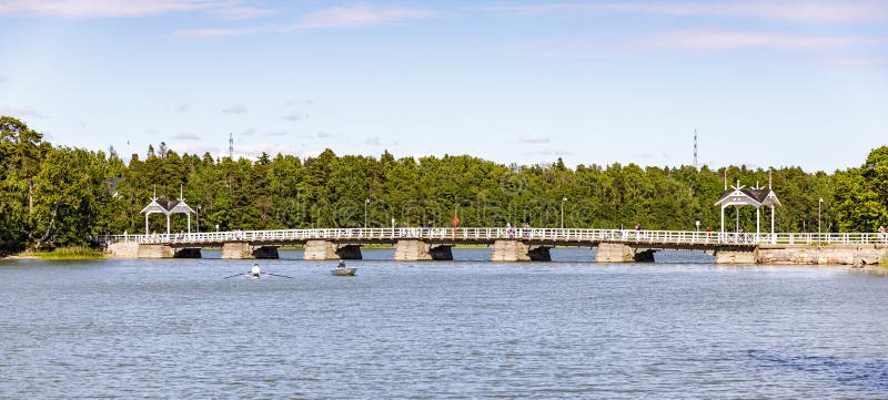 White Pedestrian Bridge Over Water Stock Photo - Image of seurasaari ...