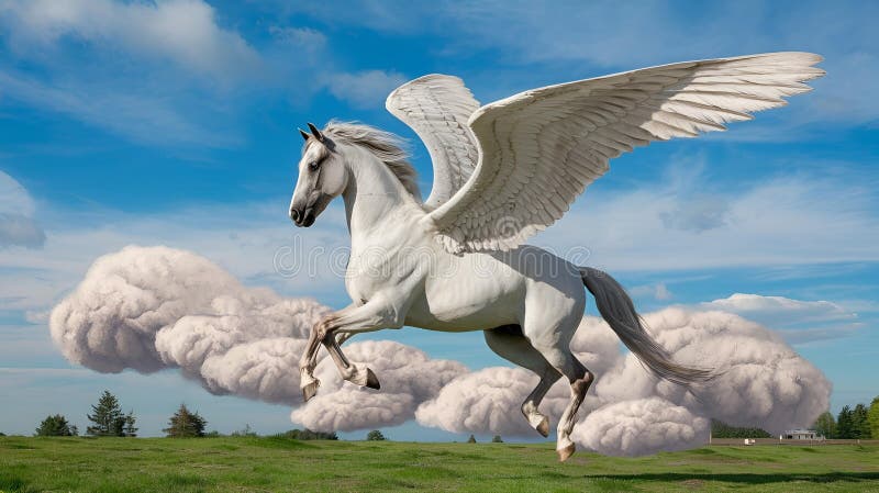 White Pegasus Flying in Sky Stock Image - Image of crane, copyspace: 363280505