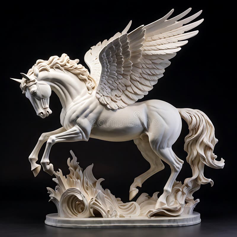 White Pegasus Sculpture with Spread Wings Stock Photo - Image of animal ...