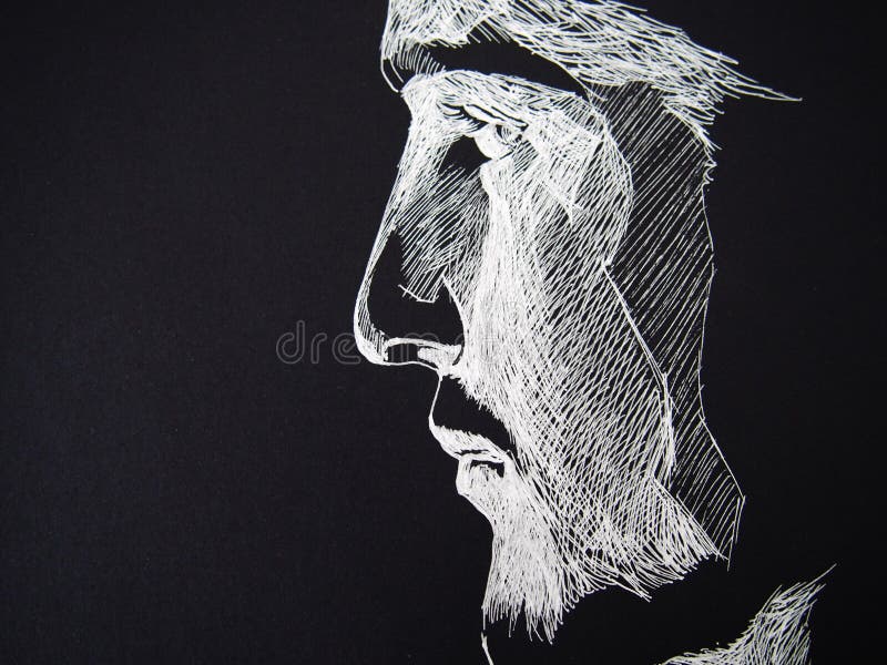 White Pen Hand Drawing Man Face Stock Illustration - Illustration of ...