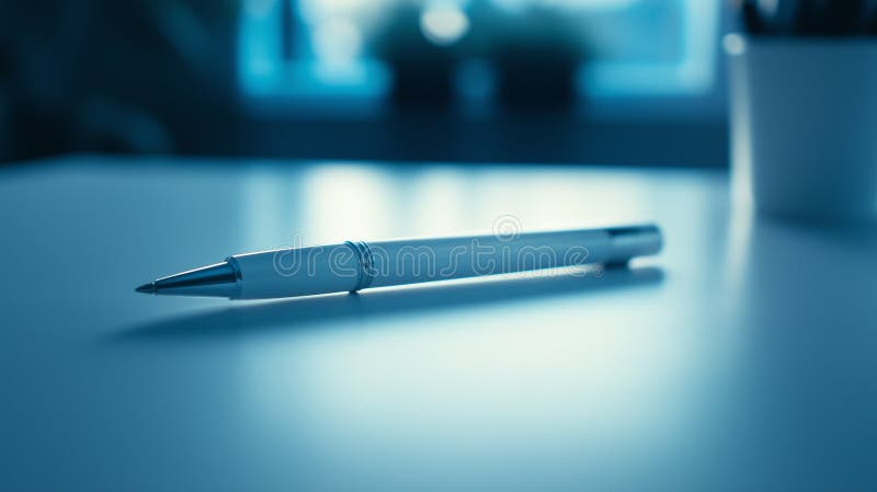 White Pen Resting on a Clean Desk Stock Photo - Image of template, ball ...