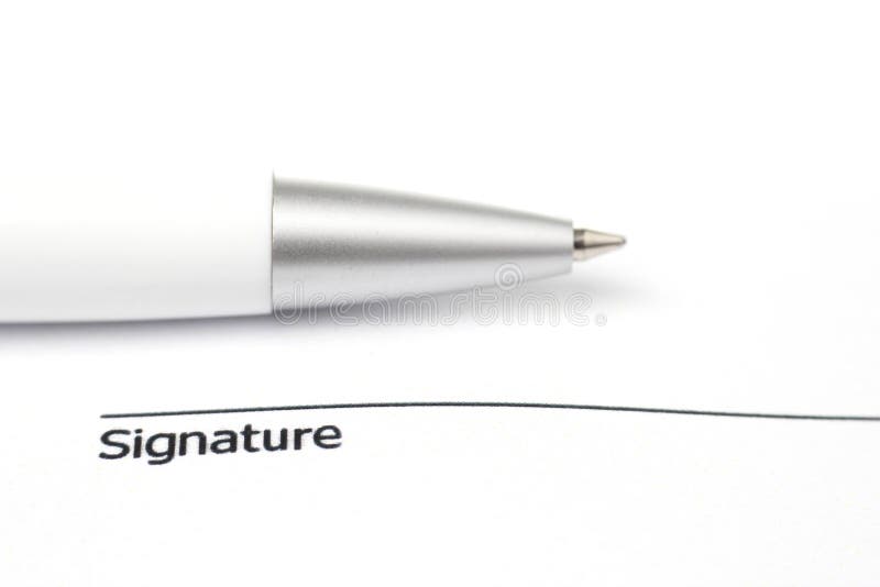 White Pen on Signature Form with White Background Stock Image - Image ...