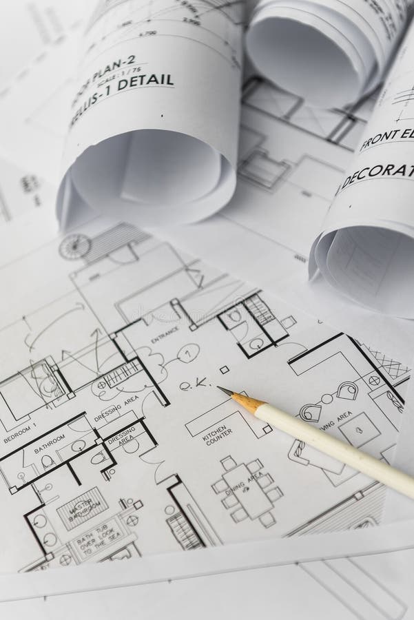 White Pencil on Architectural for Construction Drawings Stock Photo ...