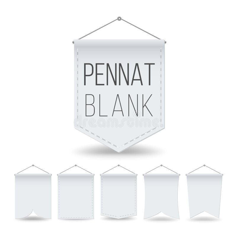 White Pennant Template Set Vector. Empty Realistic Pennants Banners ...