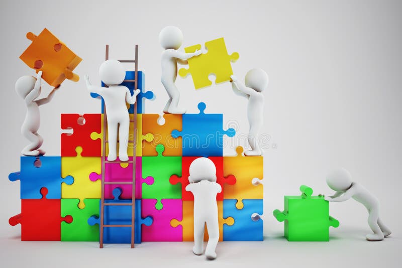 White People Build a Company. Concept of Parthership and Teamwork. 3D ...