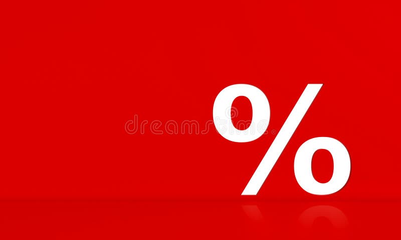 White Percentage Sign Standing on Red Background with Reflection Stock ...