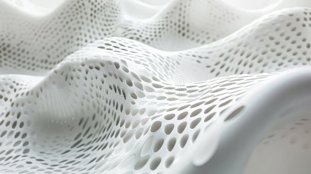 White Perforated Futuristic Material, Abstract Digital Waves of AI Mind ...