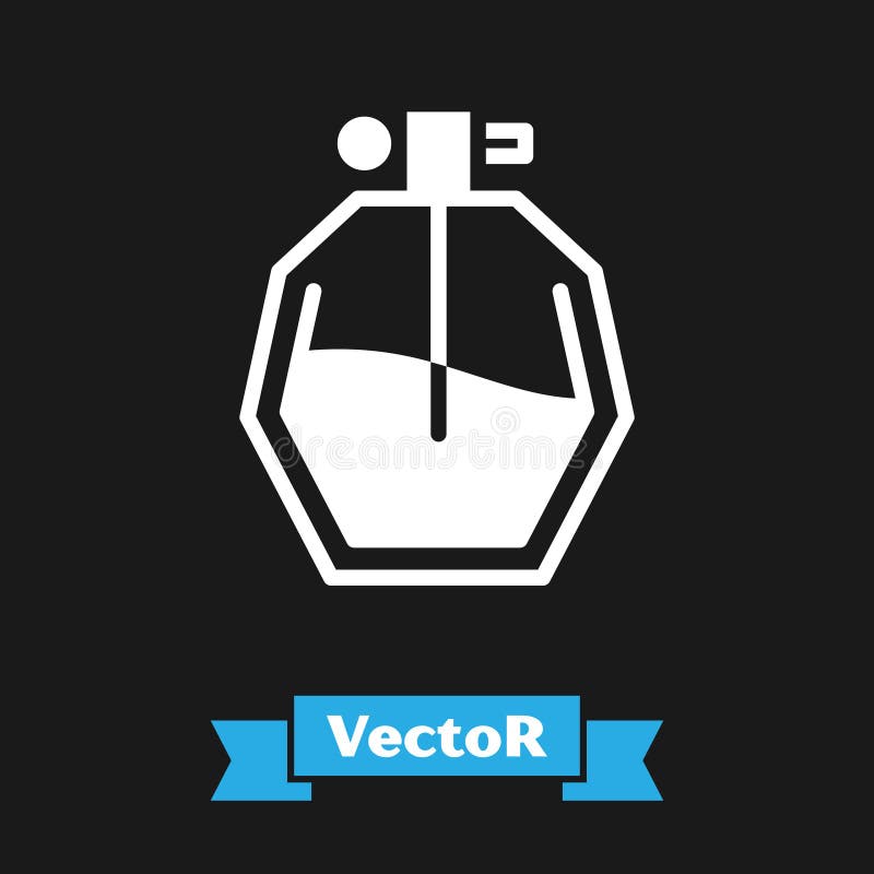 White Perfume Icon Isolated on Black Background. Vector Illustration ...