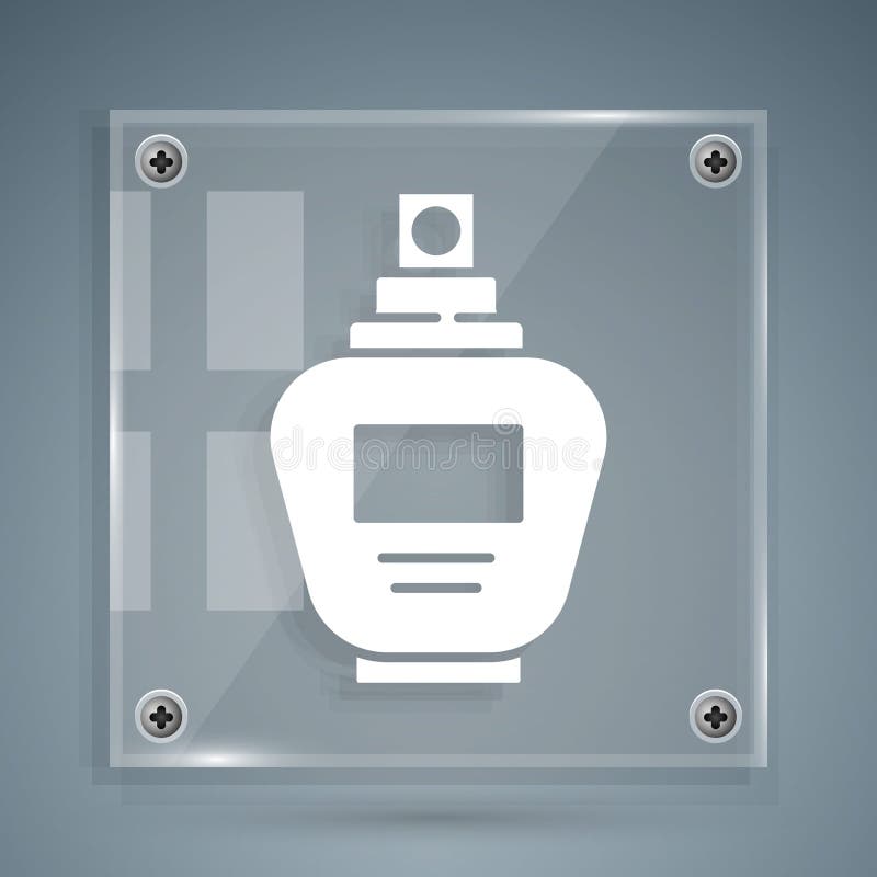 White Perfume Icon Isolated on Grey Background. Square Glass Panels ...