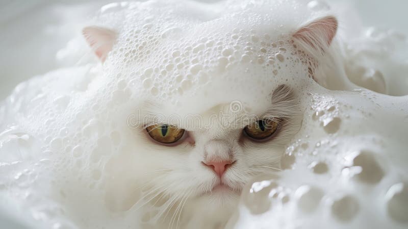 White Persian Cat Taking a Funny Bubble Bath Stock Photo - Image of hygiene, soap: 372077432