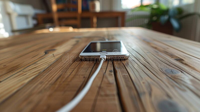 White Phone Charger on Wooden Table, Technology and Gadgets Concept ...