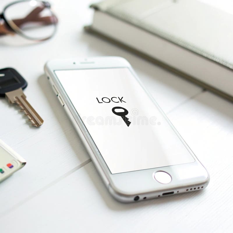 White Phone with a Key Icon Labeled Lock Isolated on White Background ...