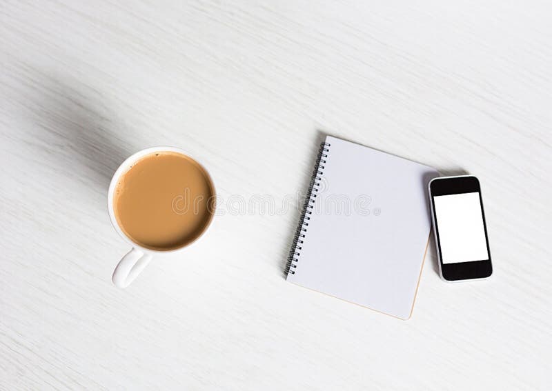 White Phone Screen on Table with Coffee Stock Illustration ...