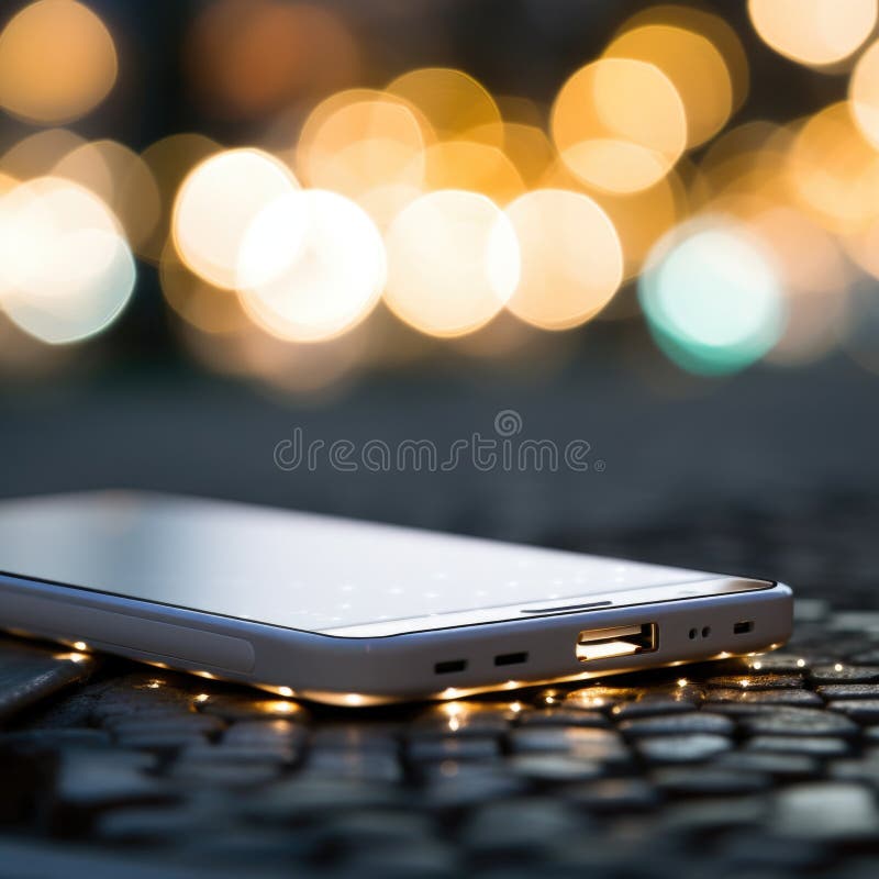 A White Phone Sitting on a Table with a Light Shining on it, AI Stock ...