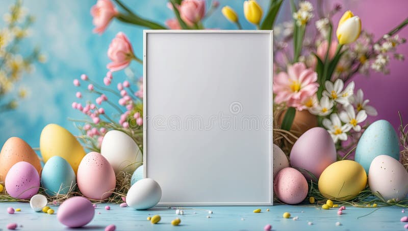 White Photo Frame Mock Up in Easter Theme Stock Illustration ...