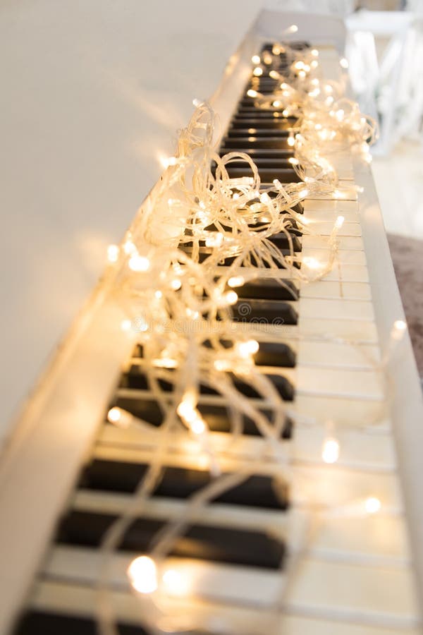 White piano led lights stock photo. Image of bokeh, decoration - 134712470