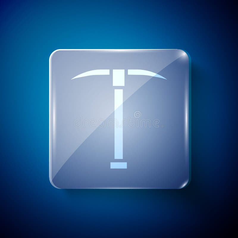 White Pickaxe Icon Isolated on Blue Background. Square Glass Panels ...