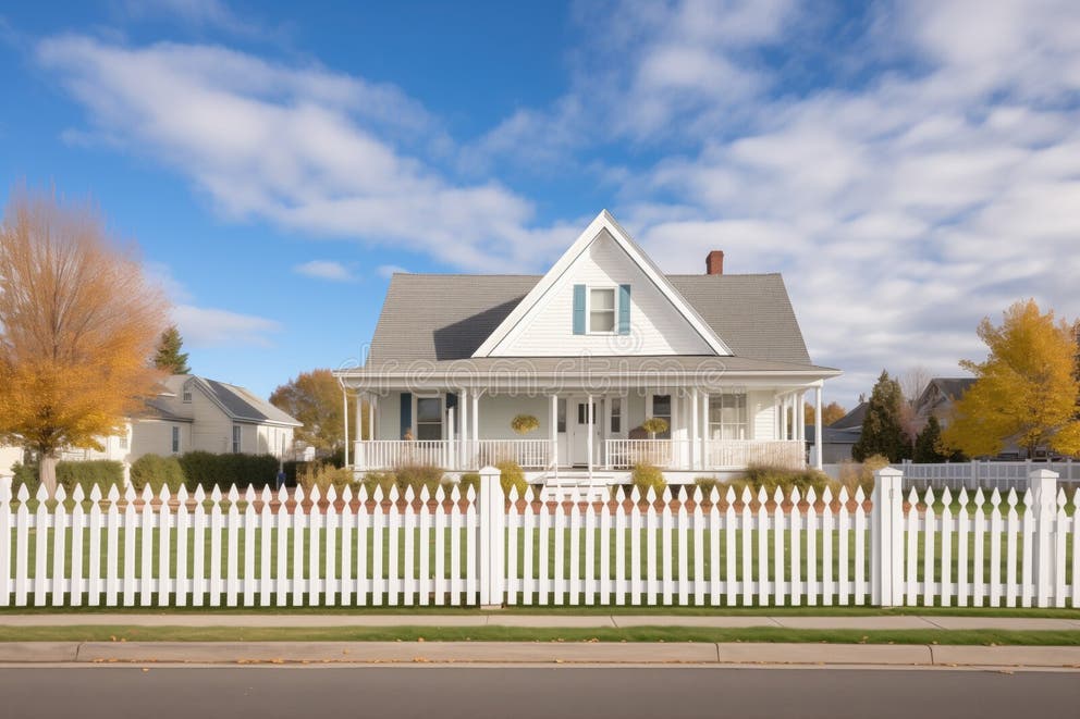 White Picket Fence Around a Classic Cape Cod with a Side Gable Stock ...