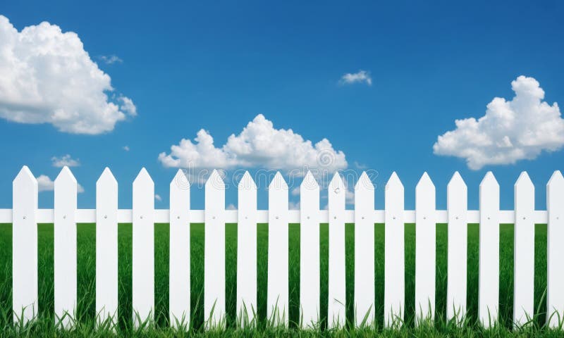 White Picket Fence Against a Blue Sky with Clouds Stock Illustration - Illustration of outdoor ...