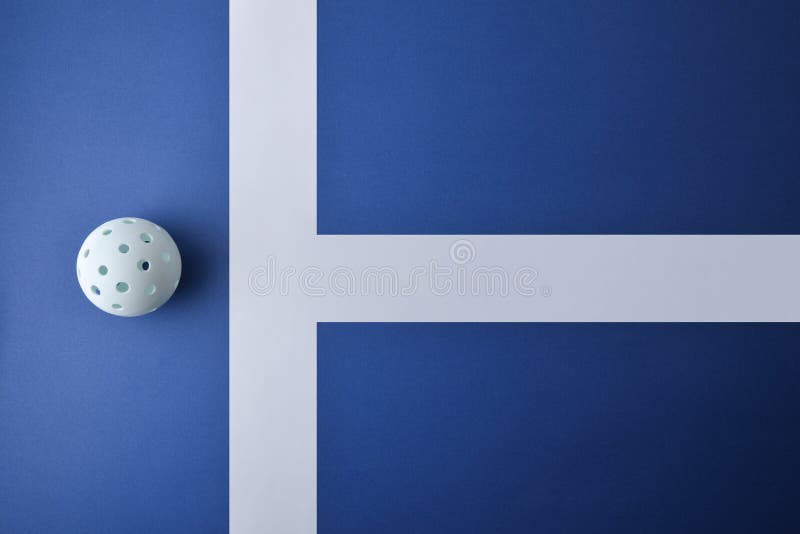 White Pickleball Ball on Blue Playing Surface Top View Stock Image ...