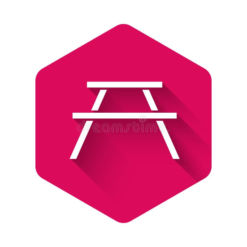 White Picnic Table with Benches on Either Side of the Table Icon ...