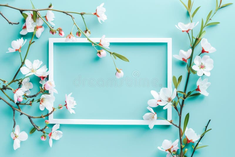 White Picture Frame Surrounded by Colorful Spring Flowers on a ...