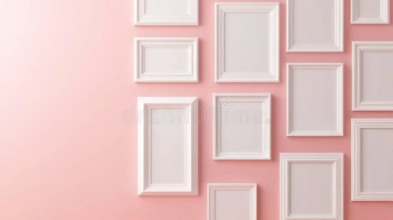 White Picture Frames on Pink Wall, Blank Gallery Concept Stock Photo ...