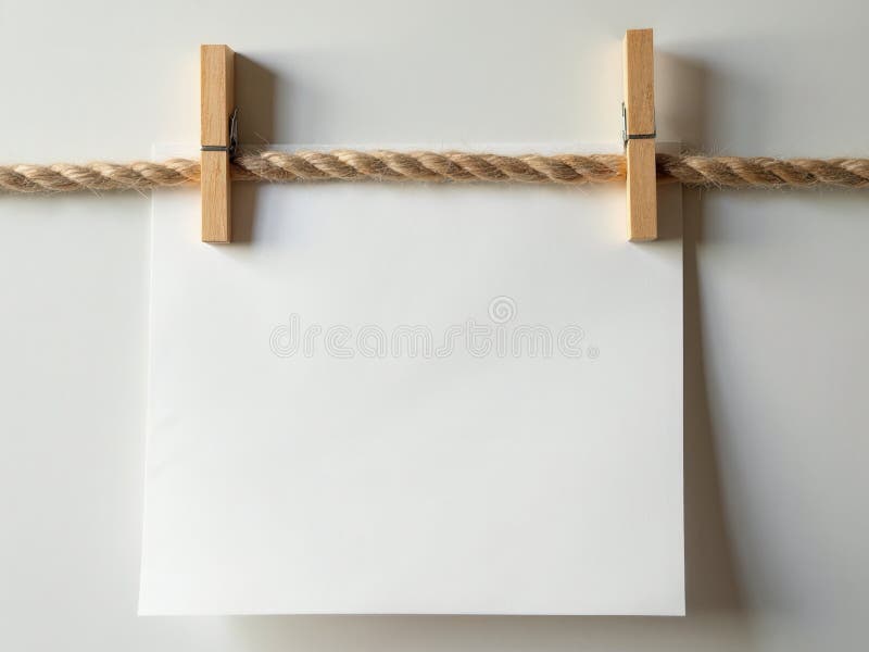 White Piece of Paper Hanging from a Clothesline Stock Image - Image of ...