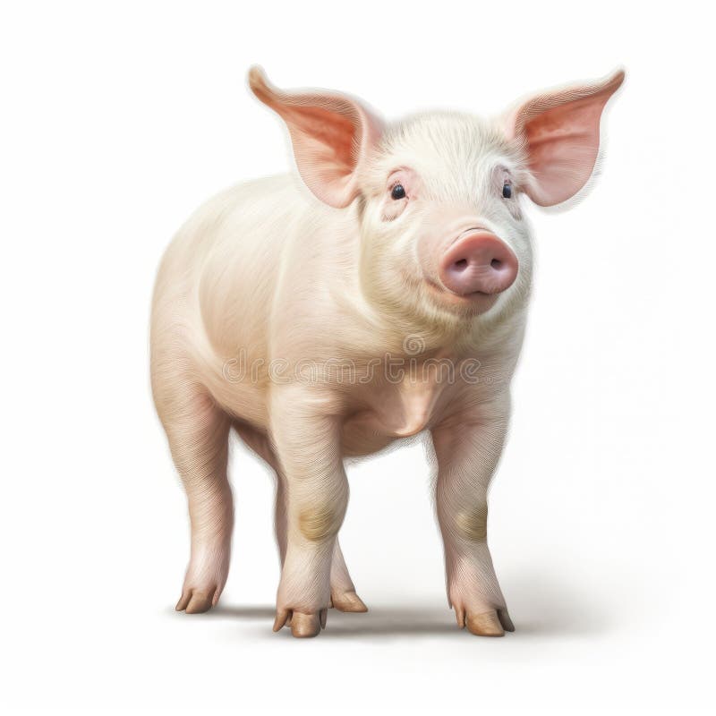 Hyper-realistic White Pig Illustration on White Background Stock ...