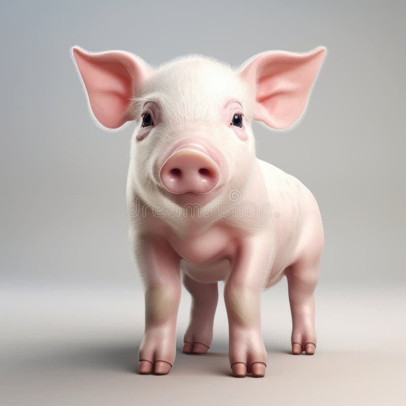 Realistic 3d Pig Clipart: Smiling Pig on Gray Background Stock ...