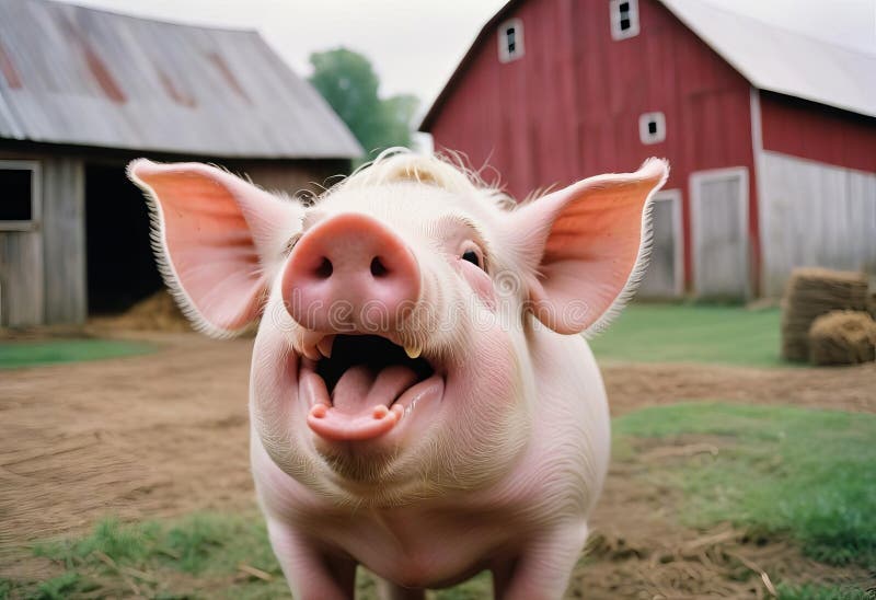 A White Pig Yelling in the Back Yard of a Barn Stock Illustration ...