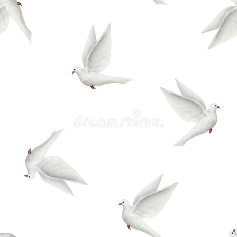 Dove of Peace with Olive Tree Branch Watercolor Seamless Pattern on ...