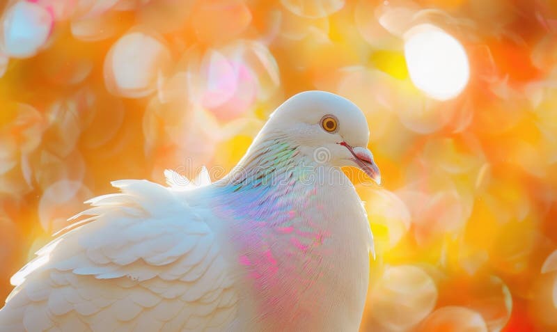 White Pigeon with Iridescent Feathers Captured in a Close-up View Under ...