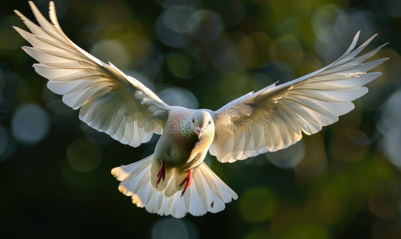 White Pigeon with Outstretched Wings Captured in Mid-flight Stock Photo ...