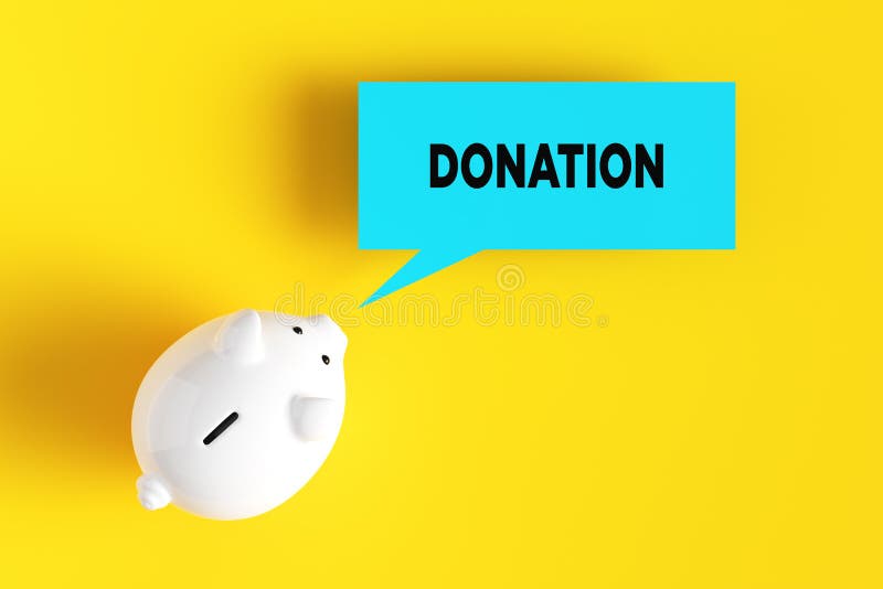 White Piggy Bank with the Word Donation on a Speech Bubble. Charitable ...