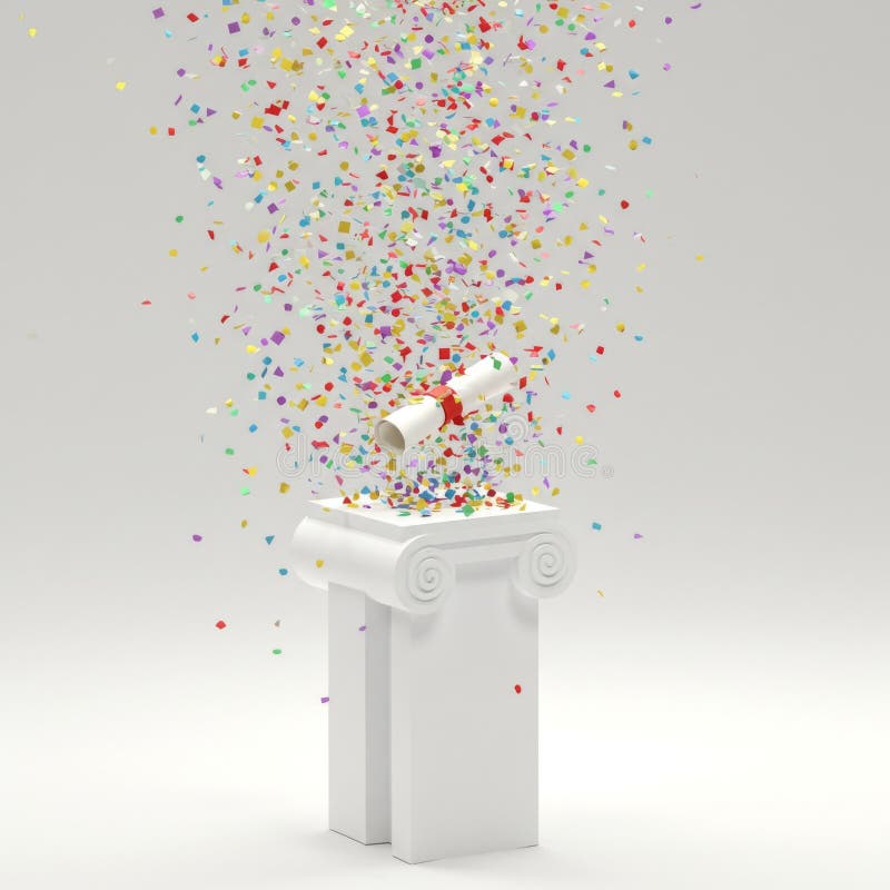 White Pillar with Diploma and Confetti: Graduation Celebration Stock ...