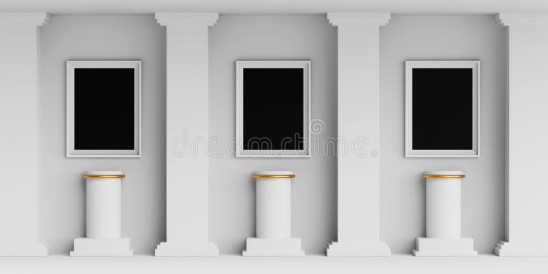 White Pillars and Columns with Blank Black Frames for Event Exhibition ...