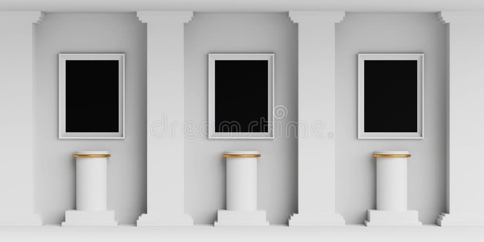 White Pillars and Columns with Blank Black Frames for Event Exhibition ...